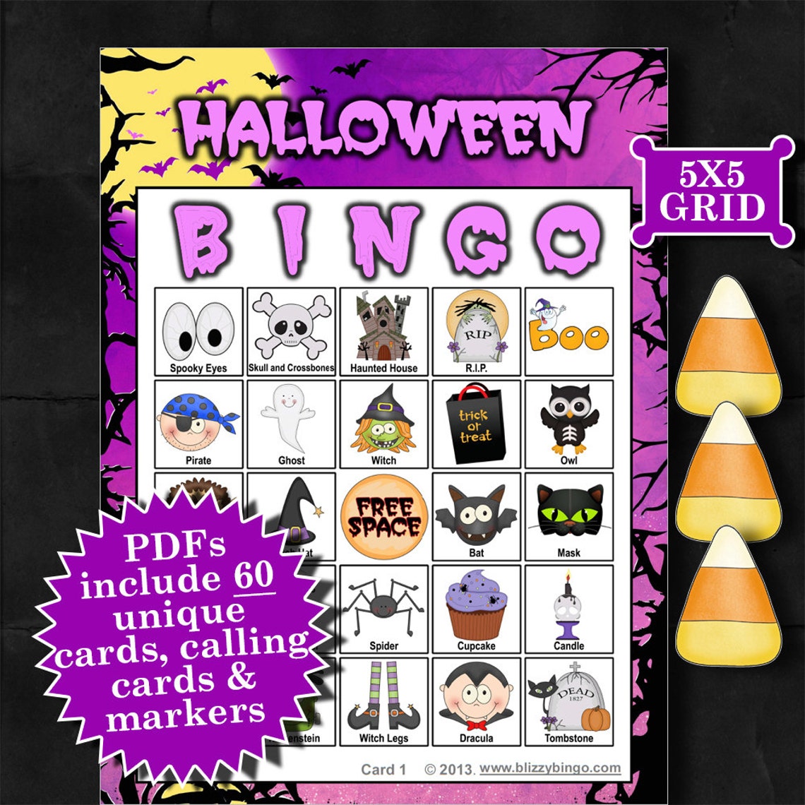 Halloween Purple 5x5 Bingo 60 CARD Printable Pdfs Contain | Etsy