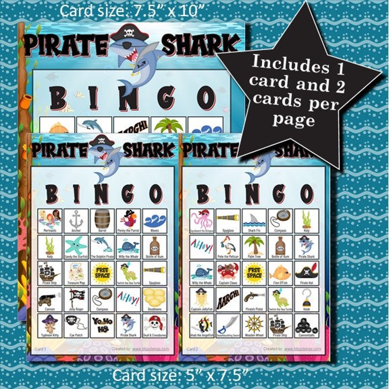 30 Pirate Shark 5x5 Bingo Cards Instant Download | Etsy