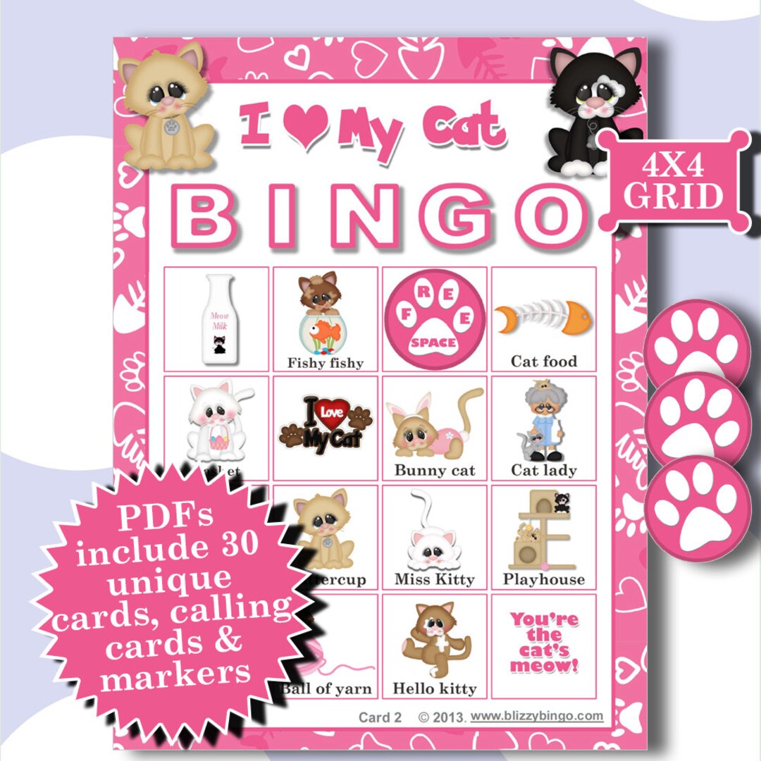 I LOVE CATS 4x4 Bingo Printable Pdfs Contain Everything You Need to ...