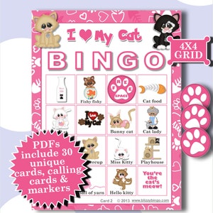 I LOVE CATS 4x4 Bingo Printable Pdfs Contain Everything You Need to ...