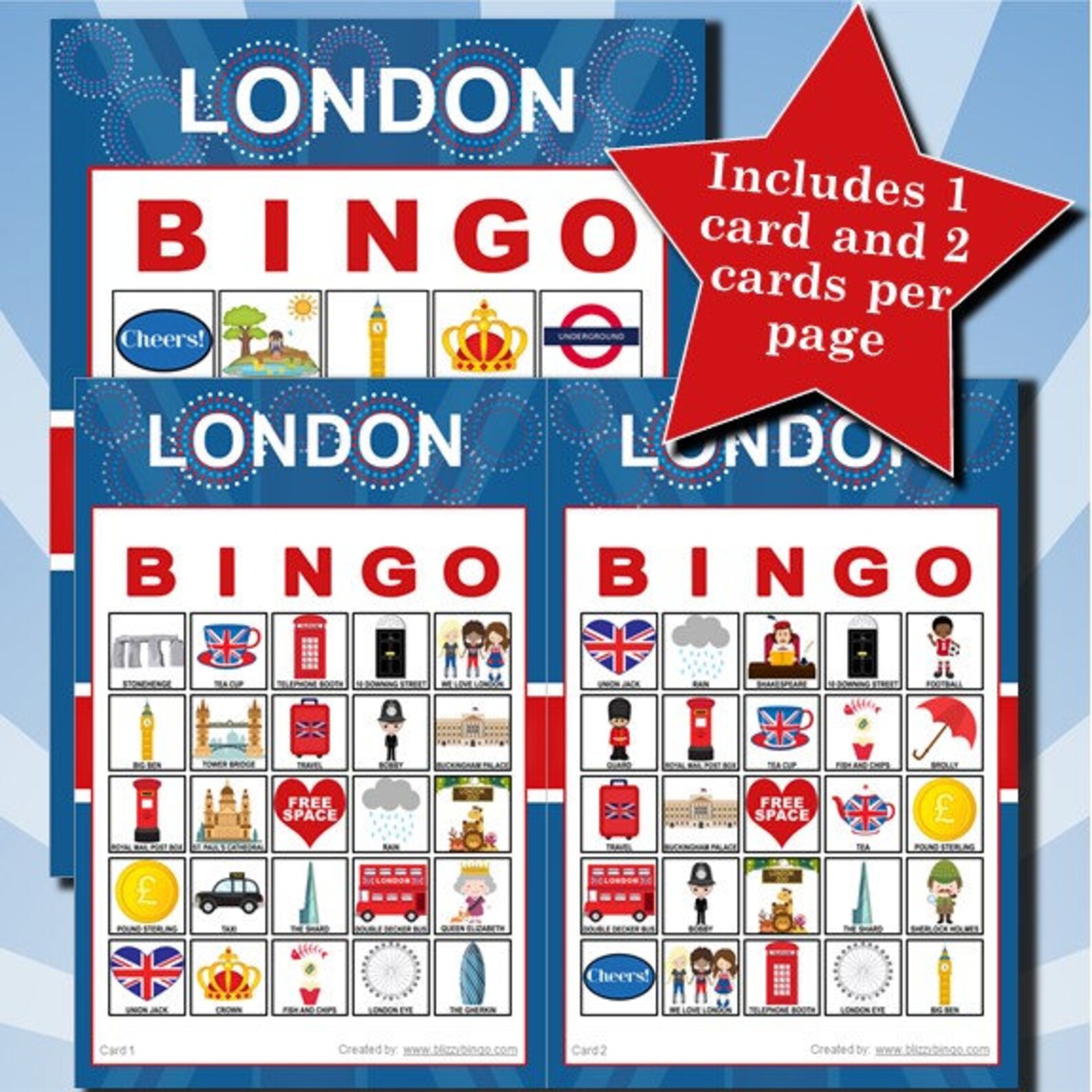 London 5x5 Bingo Printable Pdfs Contain Everything You Need to Play ...