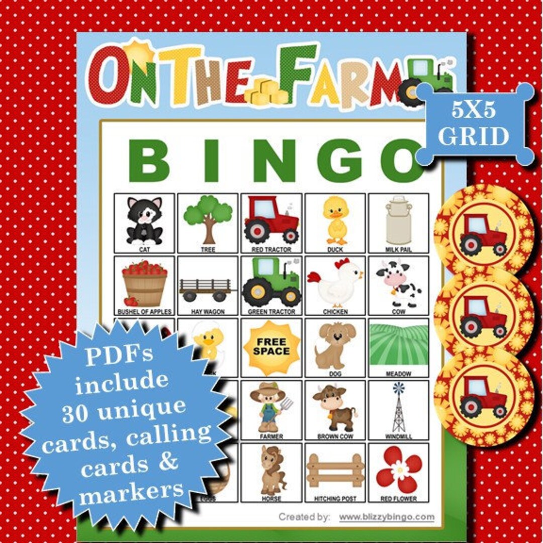 On the Farm 5x5 Bingo Printable Pdfs Contain Everything You Need to ...