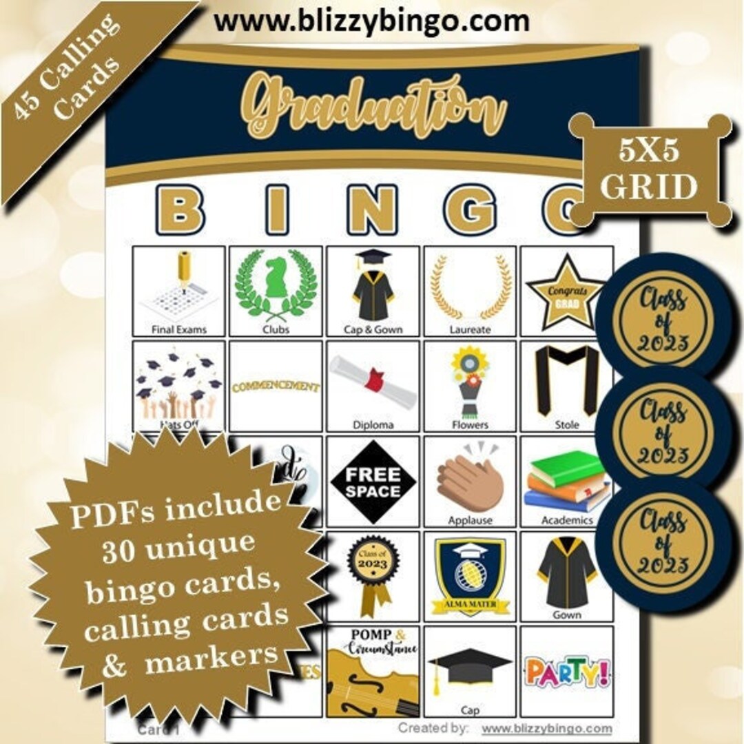 30 -2023 Graduation 5x5 Bingo Cards | Instant Download | Pdfs for Easy ...