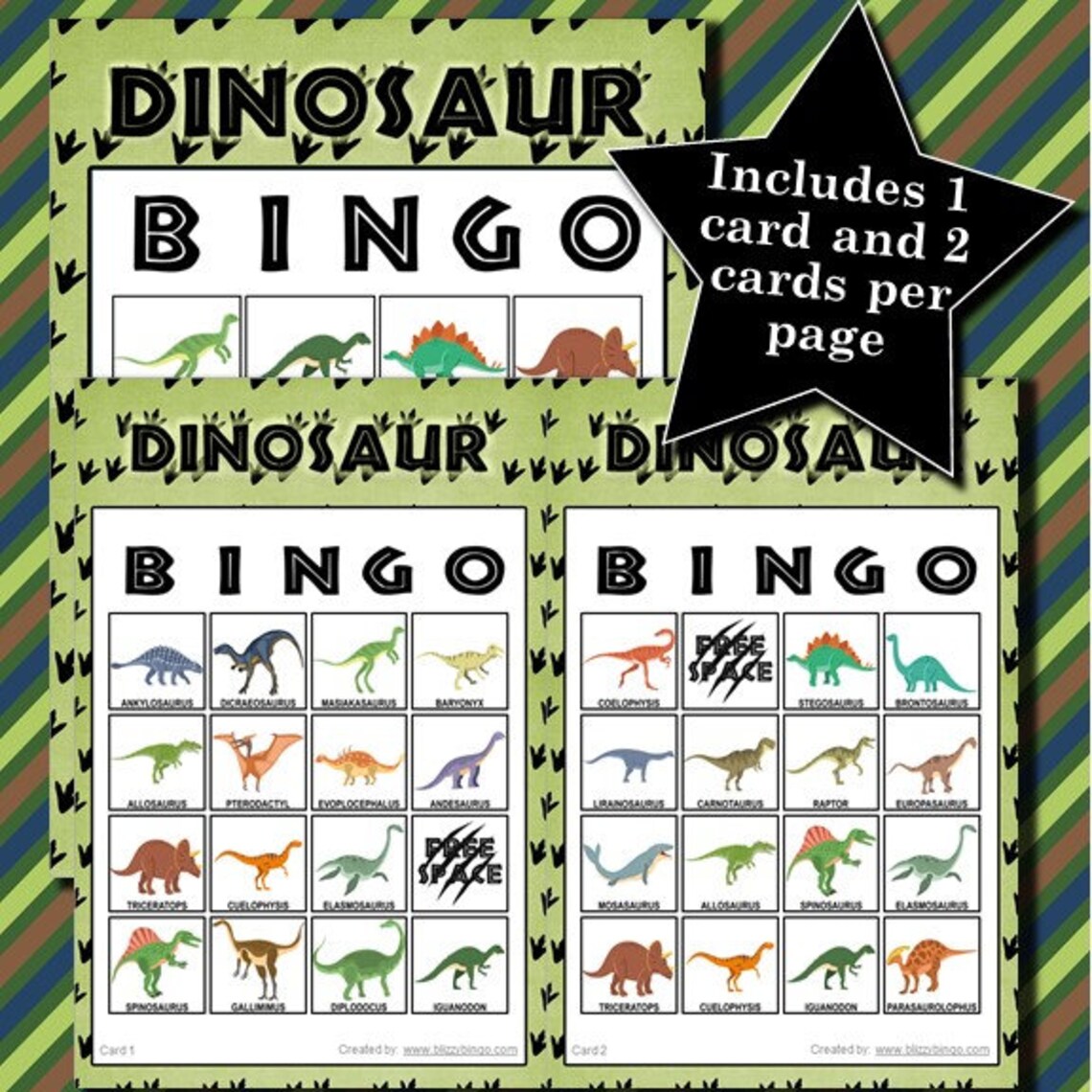 Dinosaur 4x4 Bingo Printable Pdfs Contain Everything You Need | Etsy