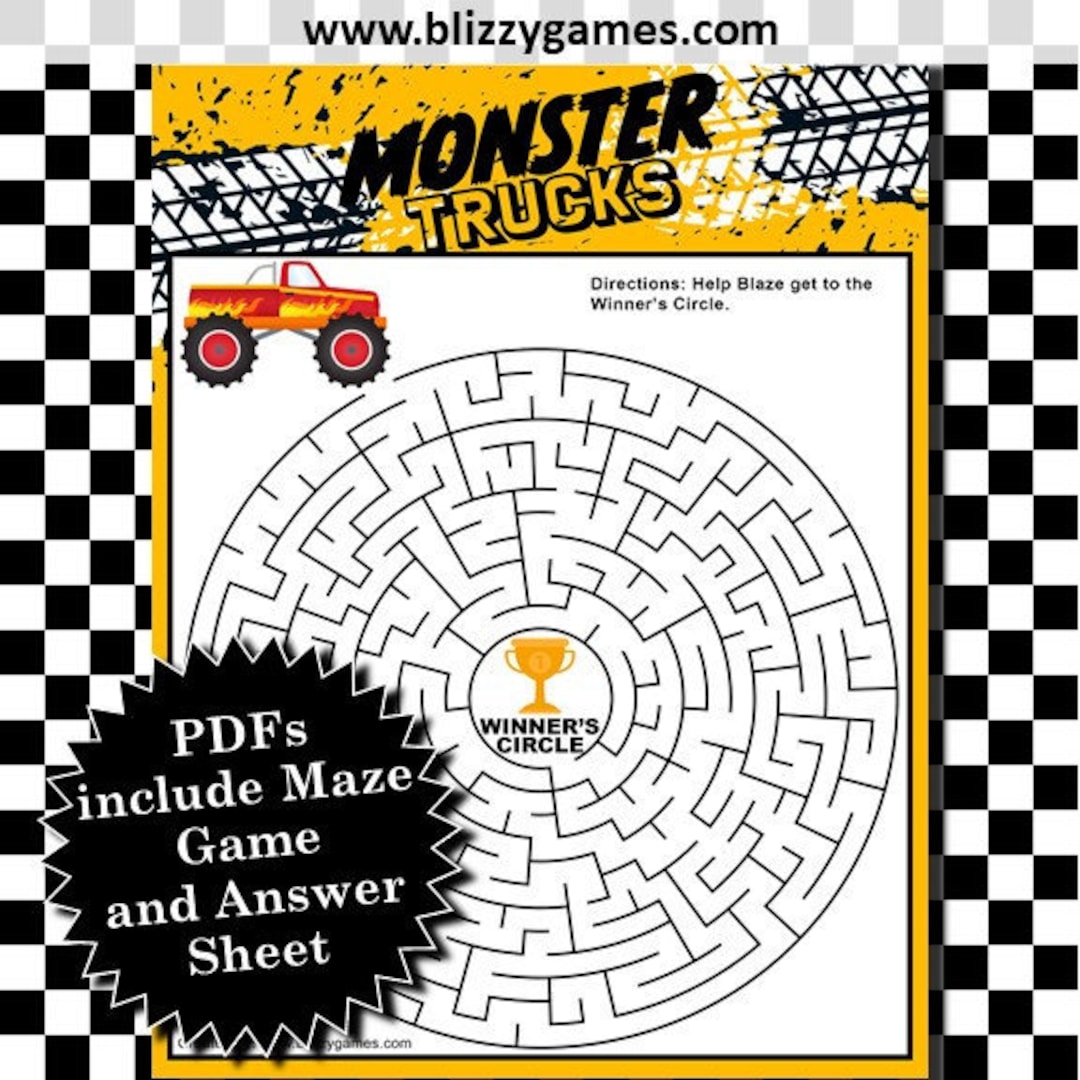 Monster Trucks Maze Printable Pdfs - Etsy
