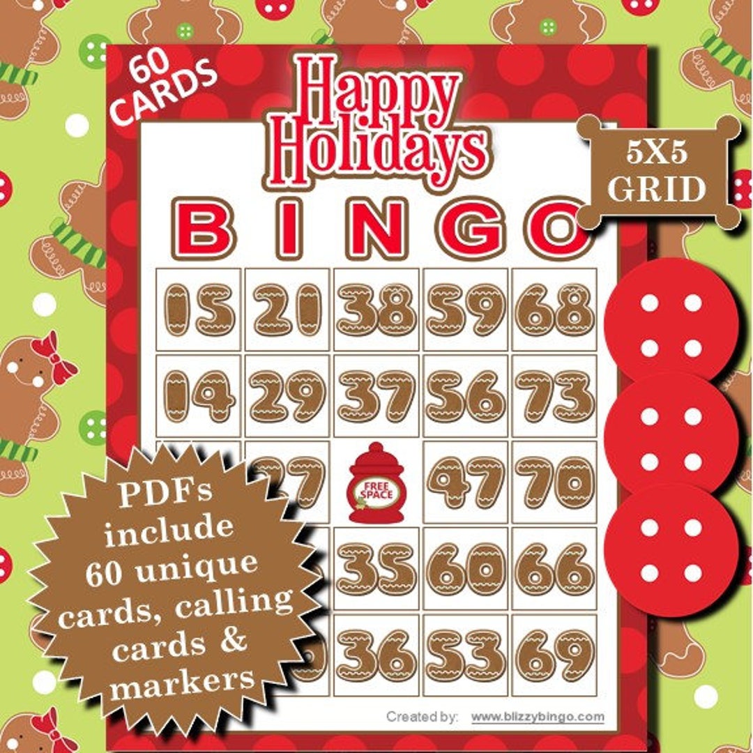 Happy Holidays 60 Cards Classic 5x5 Bingo Printable Pdfs Contain ...