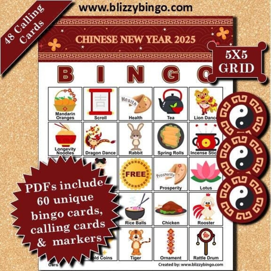 60 Chinese New Year 2025 5x5 Bingo Cards | Instant Download | Pdfs for ...