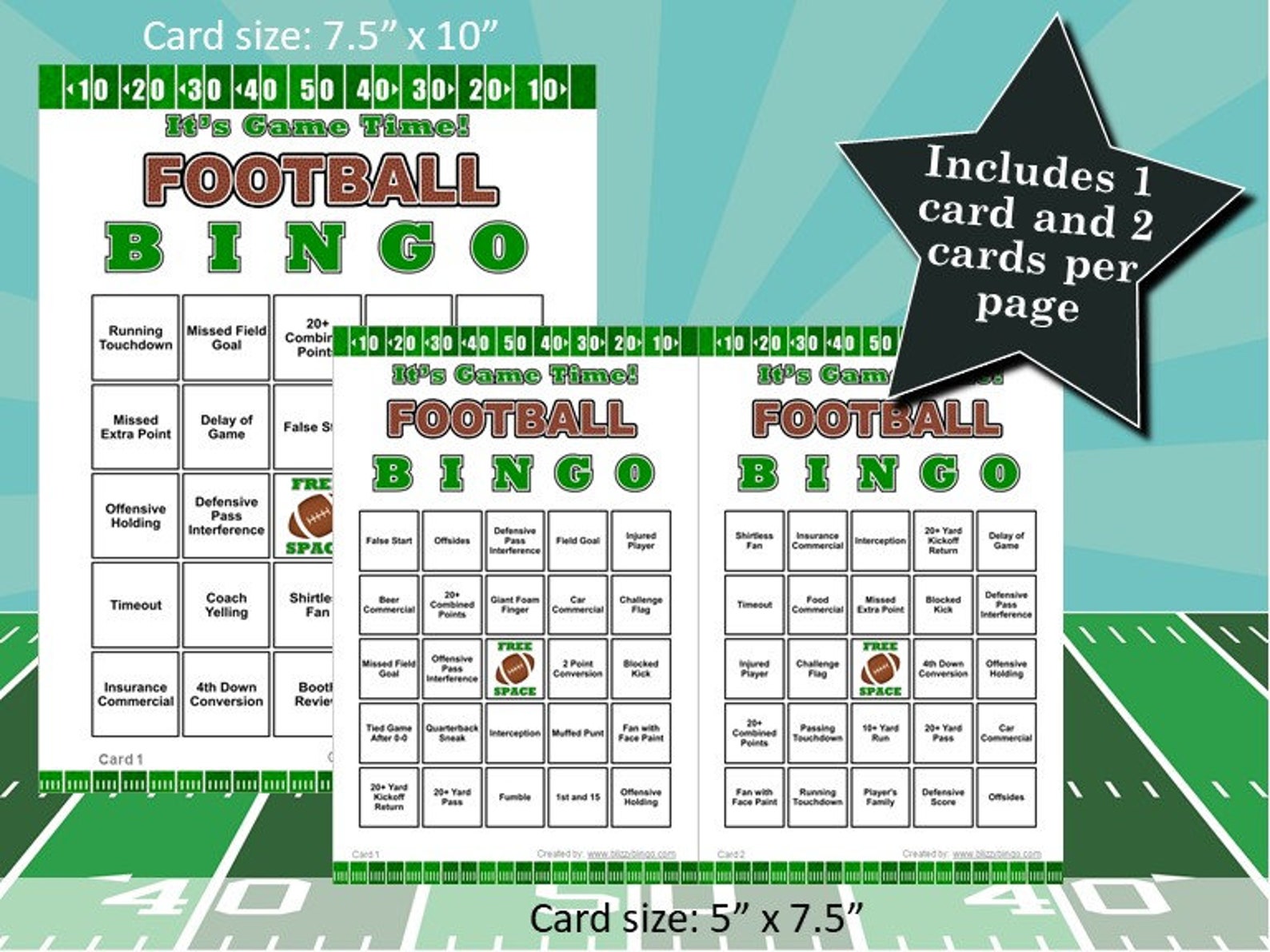 30 Football 5x5 Bingo Cards Instant Download Pdfs for Easy - Etsy