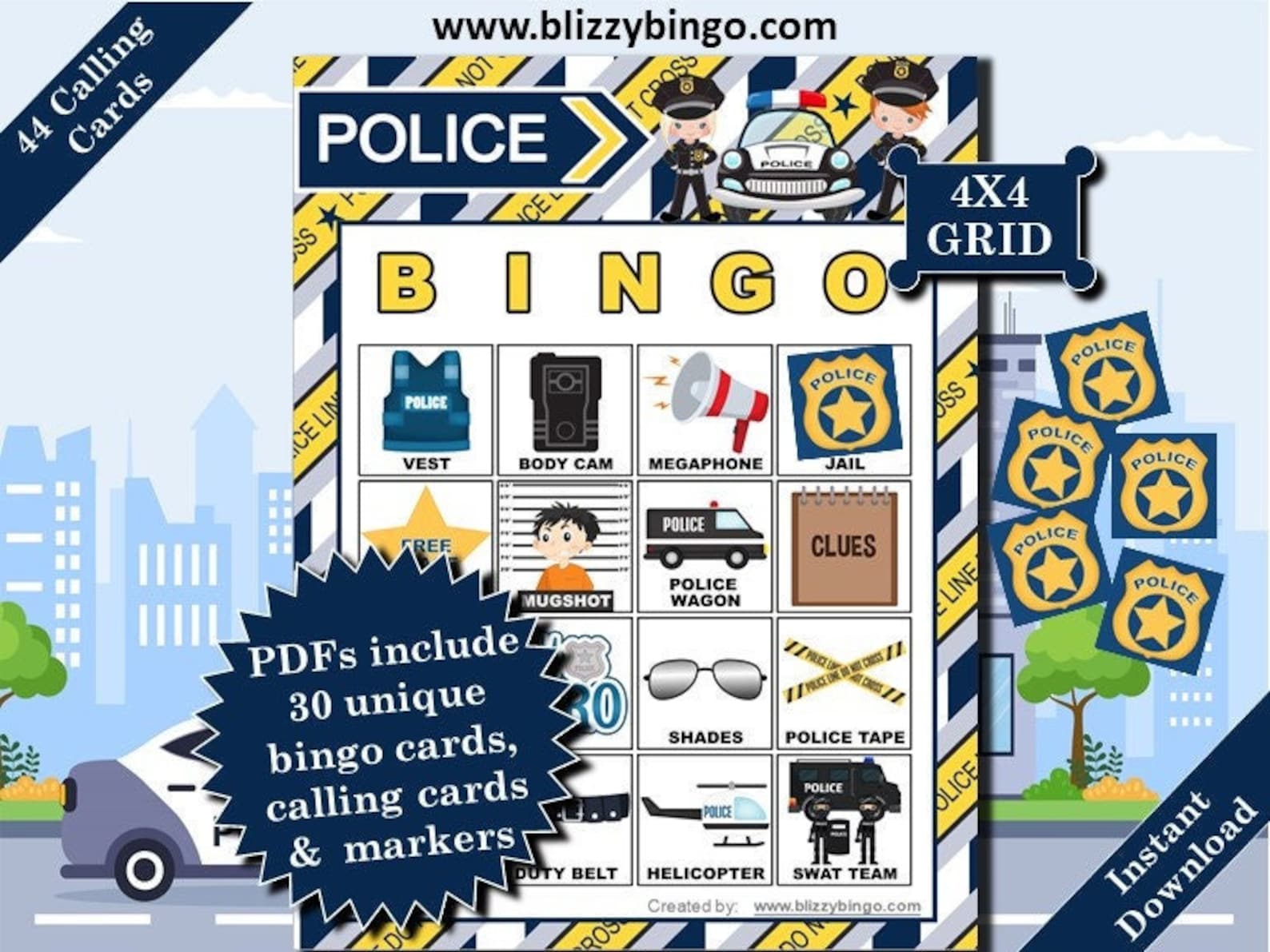 30 Police 4x4 Bingo Cards Instant Download Pdfs for Easy Printing ...