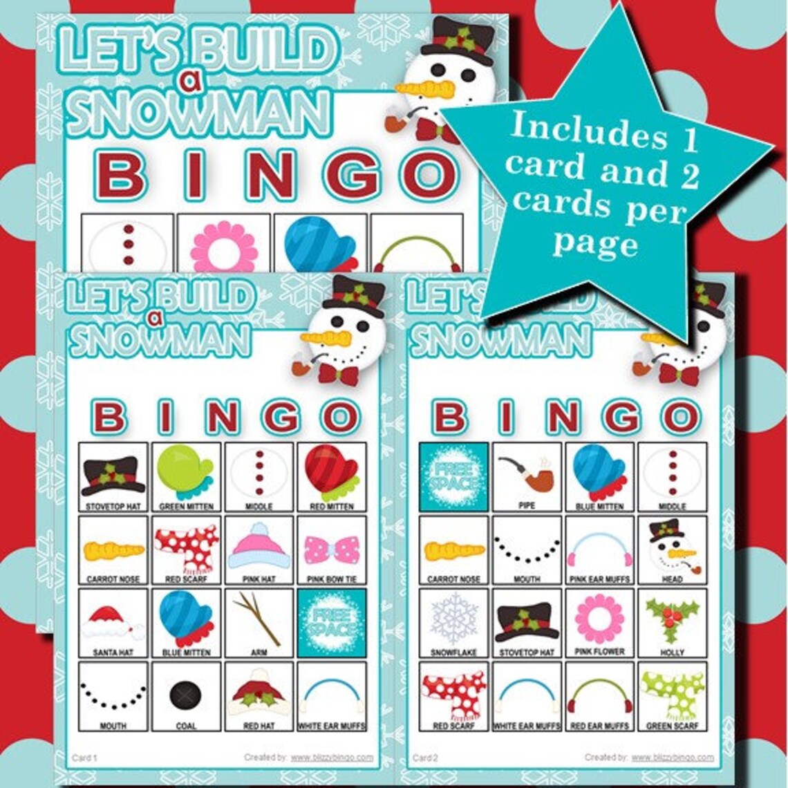 Let's Build a Snowman 4x4 60 Card Bingo Printable Pdfs | Etsy