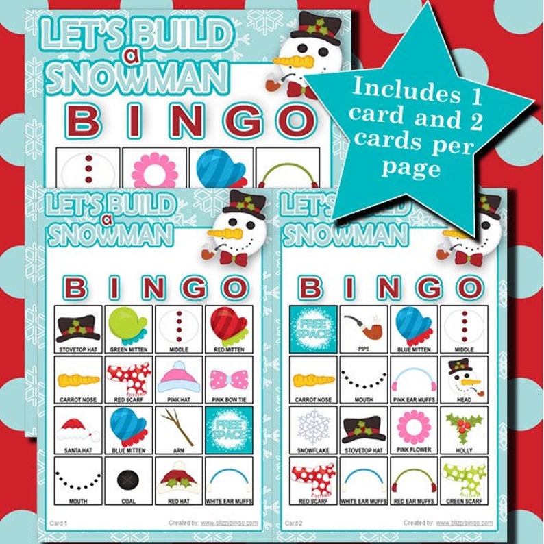 Let's Build a Snowman 4x4 60 Card Bingo Printable Pdfs - Etsy