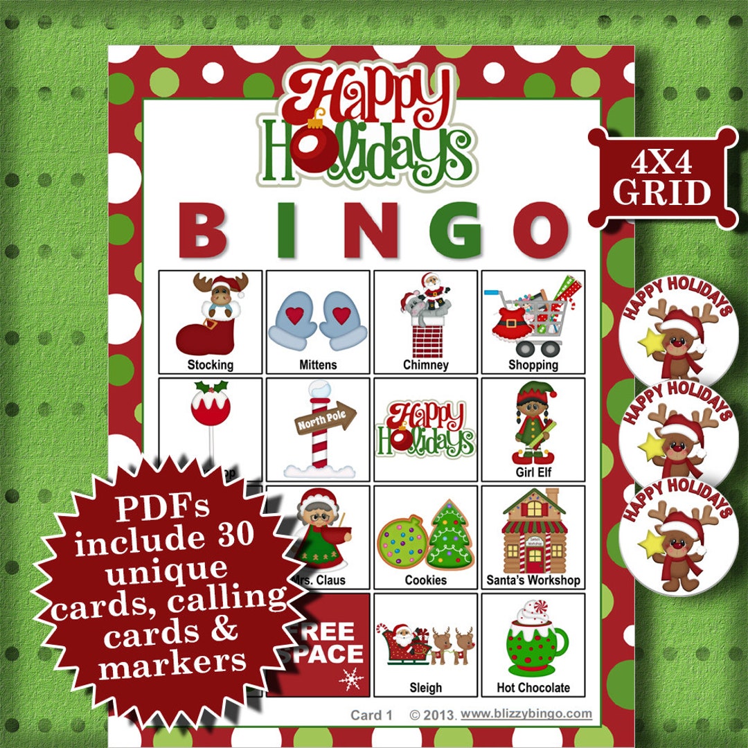 Happy Holidays 4x4 Bingo 30 Cards Printable Pdfs Contain Everything You ...