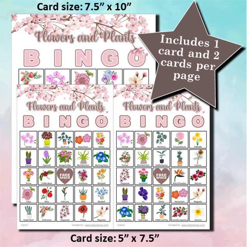 100 Flowers and Plants 5x5 Bingo Cards Instant Download - Etsy
