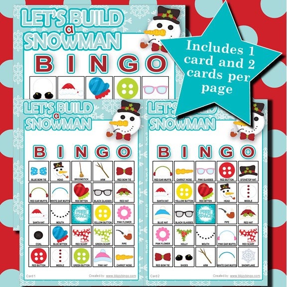 Let's Build a Snowman 5x5 Bingo Printable Pdfs Contain Everything You ...