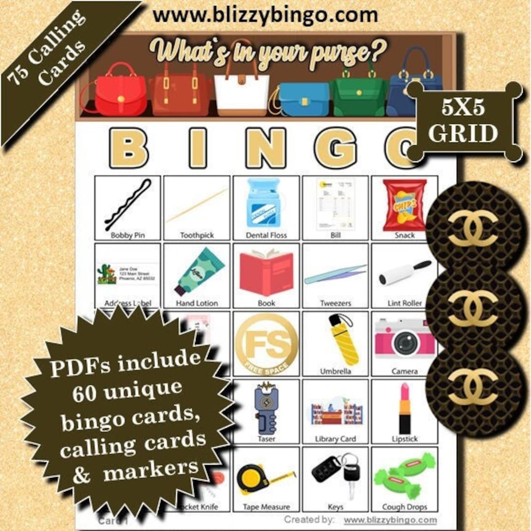 What's in Your Purse? | 60 5x5 Bingo Cards | Instant Download | Pdfs ...