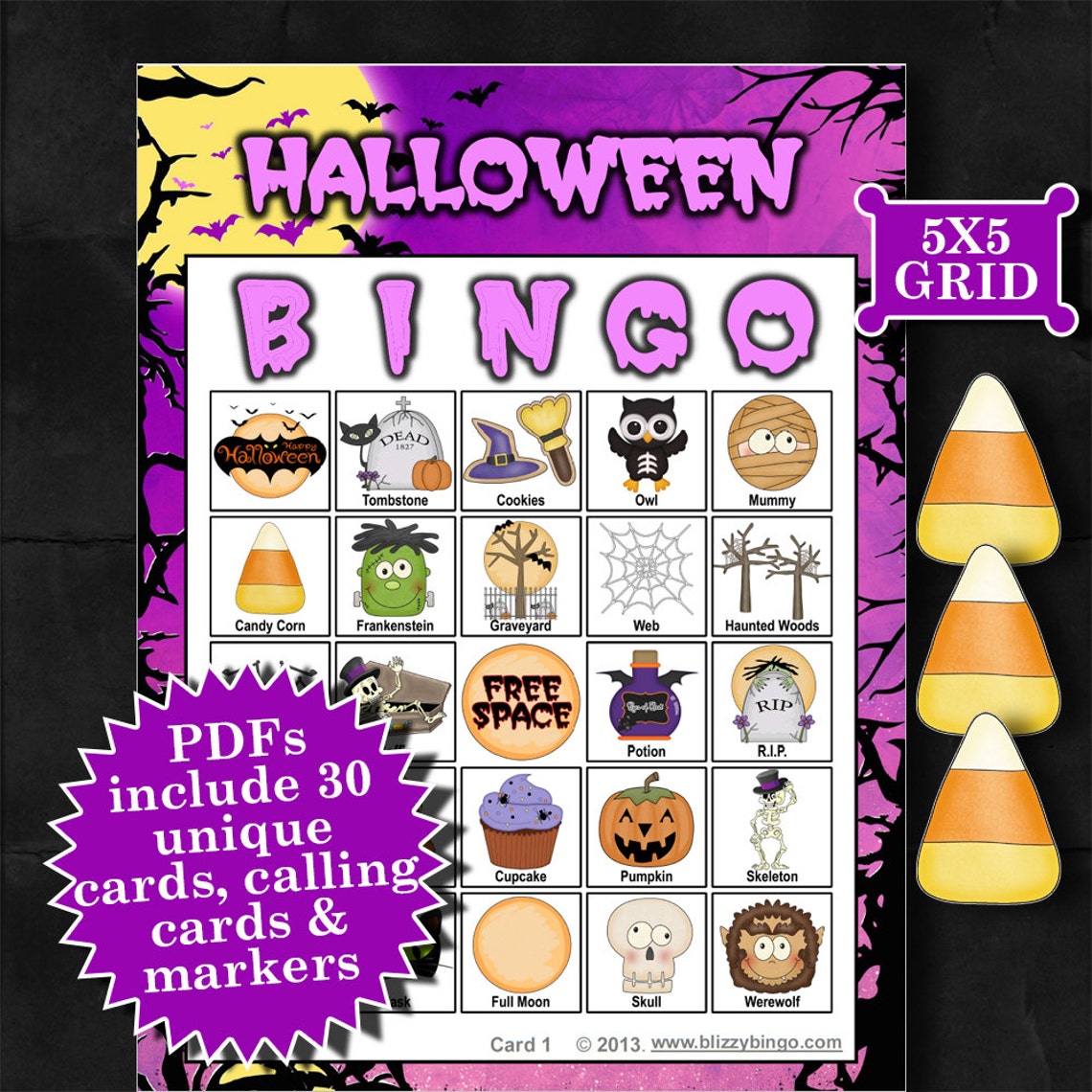 Halloween Purple 5x5 Bingo Printable Pdfs Contain Everything - Etsy