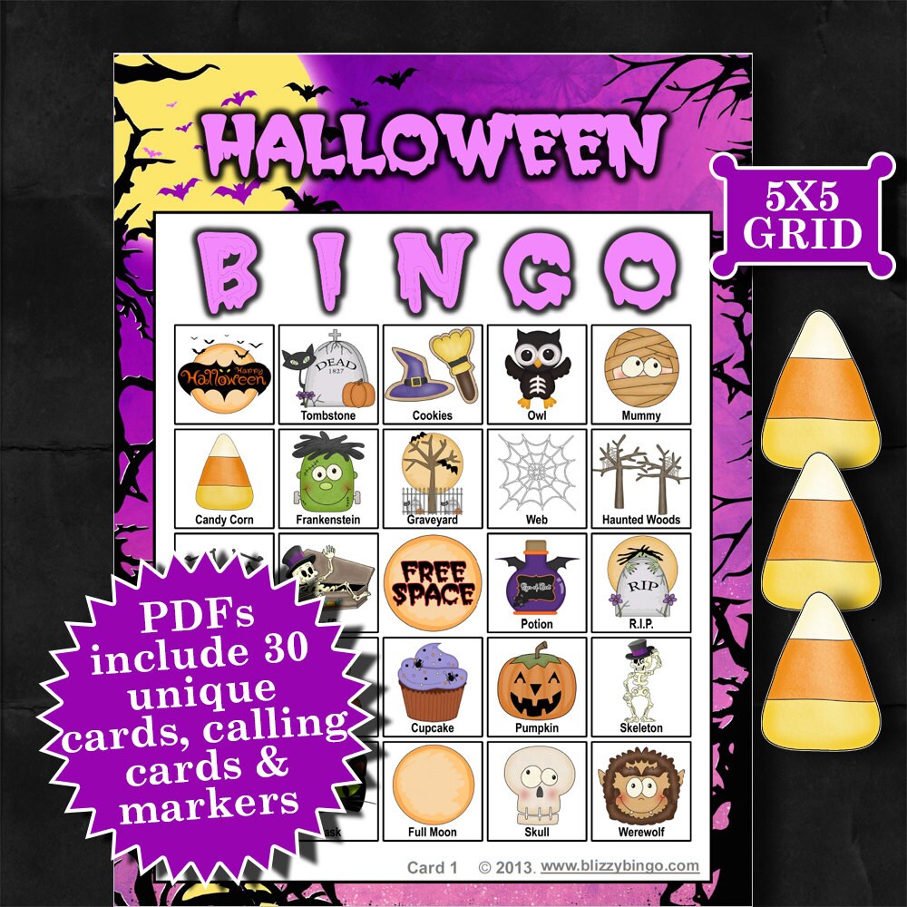 Halloween Purple 5x5 Bingo printable PDFs contain everything | Etsy