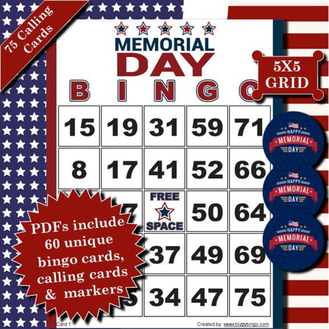 60 Memorial Day 5x5 Bingo Cards | Instant Download | Pdfs for Easy ...
