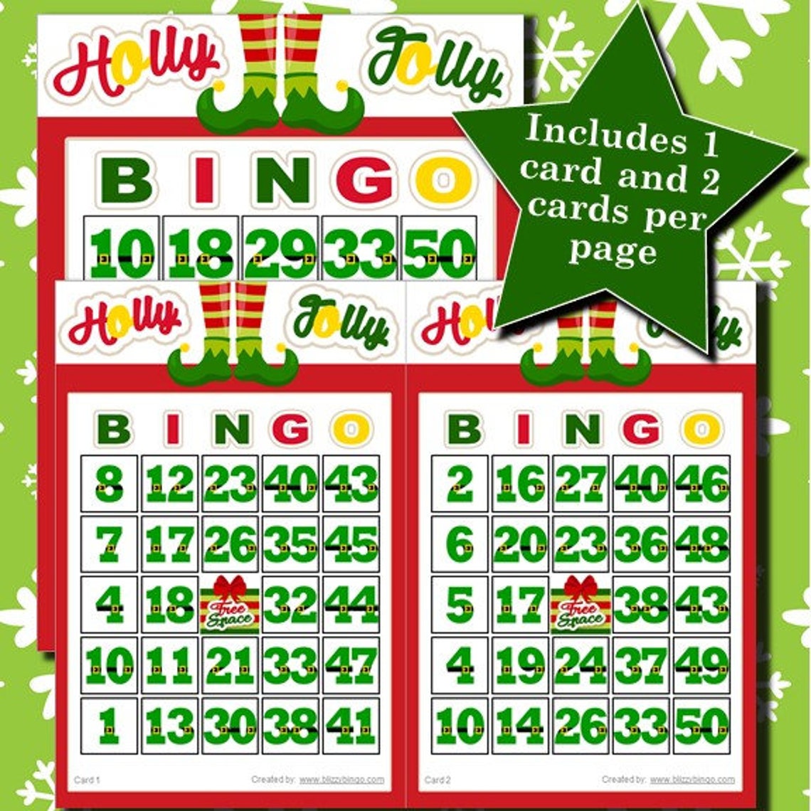 Holly Jolly 50-ball 30 Card Bingo Printable Pdfs Contain | Etsy