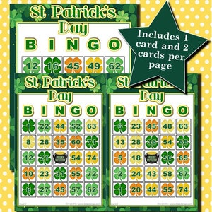 St. Patrick's Day Classic (75 Numbers) 5x5 Bingo (30 Cards) Printable ...