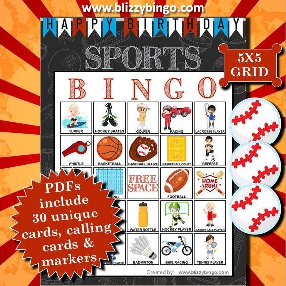 Sports 5x5 Bingo Printable Pdfs Contain Everything You Need to | Etsy
