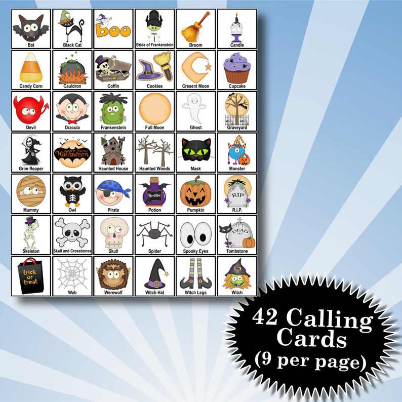 Halloween - Blue 5x5 Bingo Printable Pdfs Contain Everything You Need ...