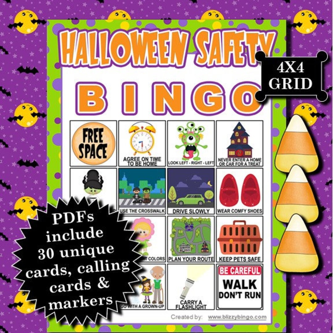 Halloween Safety 4x4 Bingo Printable Pdfs Contain Everything You Need ...