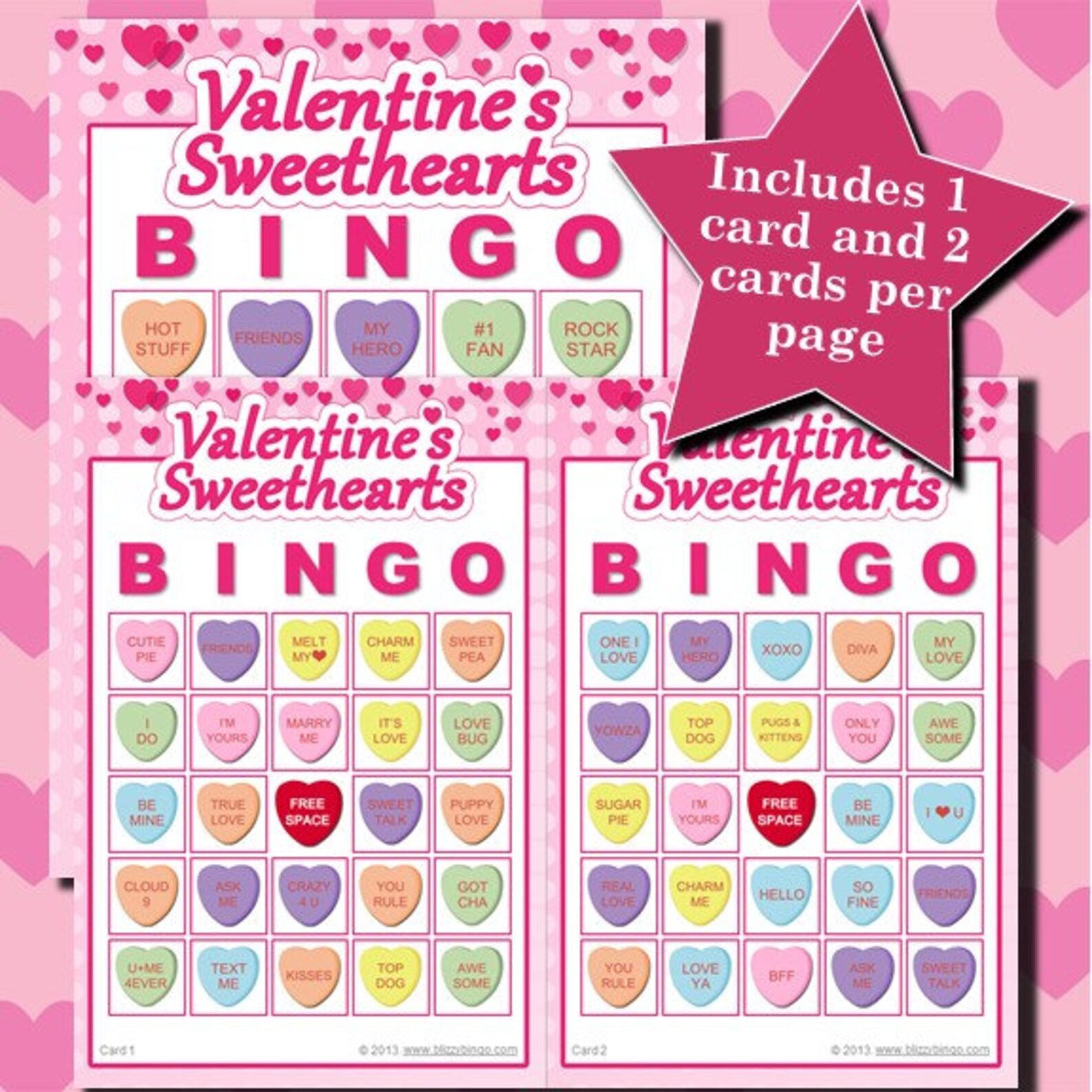 Valentine's Sweethearts 5x5 Bingo Printable Pdfs Contain - Etsy