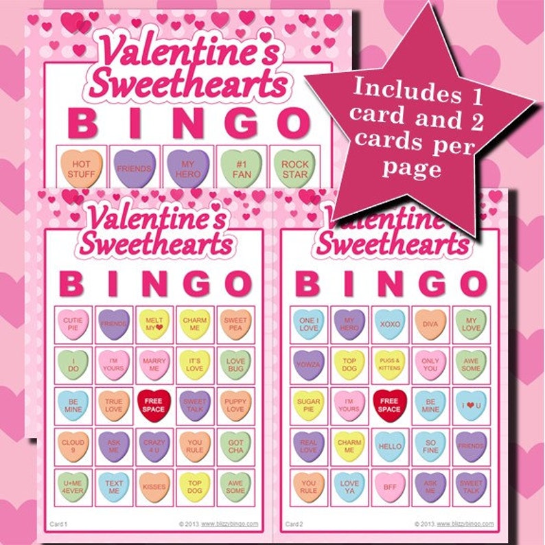 Valentine's Sweethearts 5x5 Bingo Printable Pdfs Contain Everything You ...