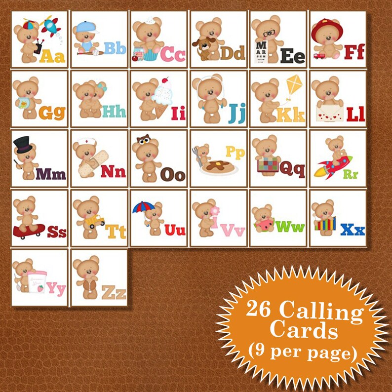 TEDDY'S ALPHABET 4x4 Bingo Printable Pdfs Contain | Etsy