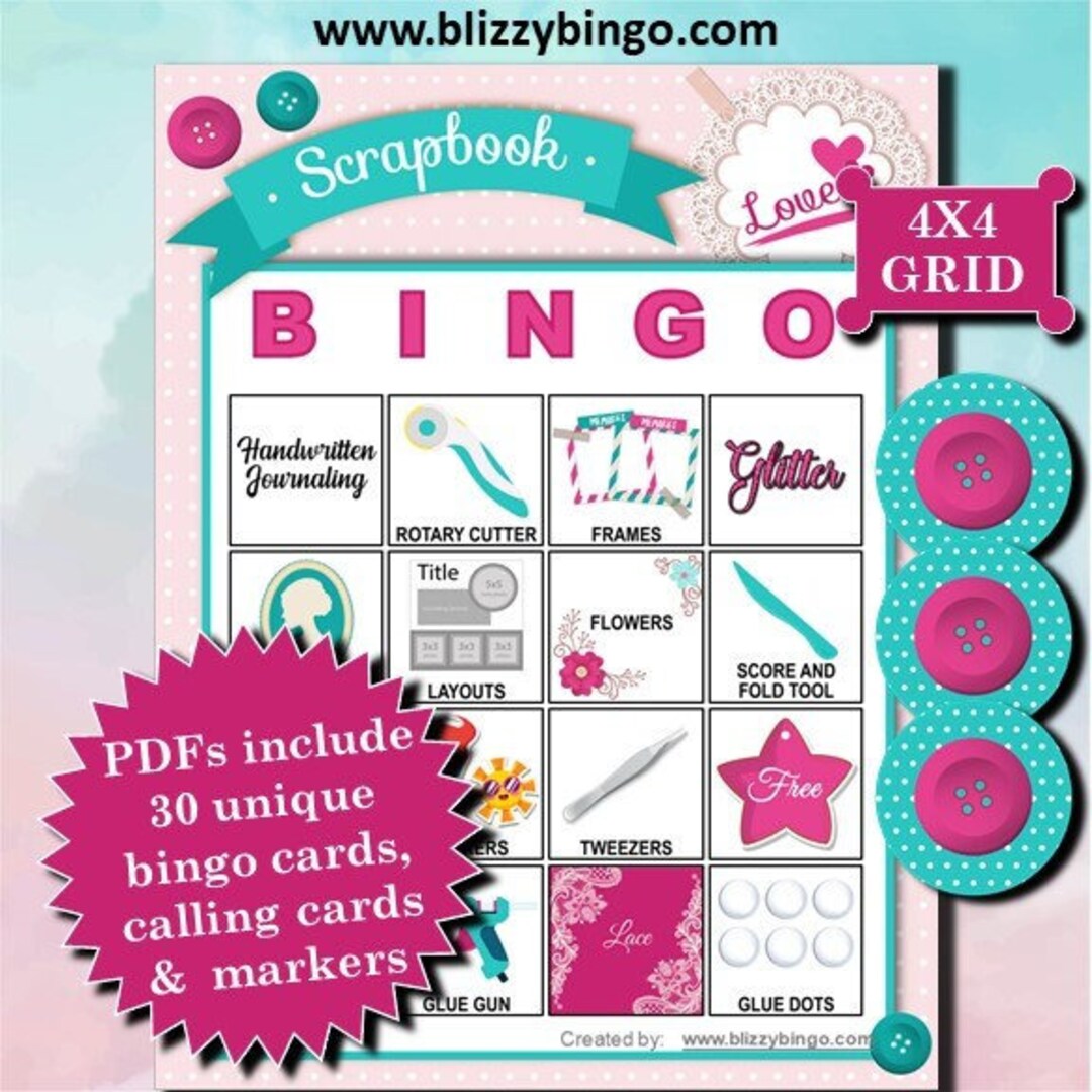 30 Scrapbook 4x4 Bingo Cards | Instant Download | Pdfs for Easy ...