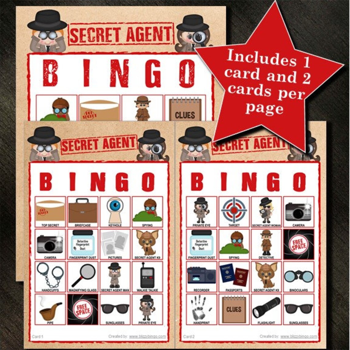 Secret Agent 4x4 Bingo Printable Pdfs Contain Everything You - Etsy