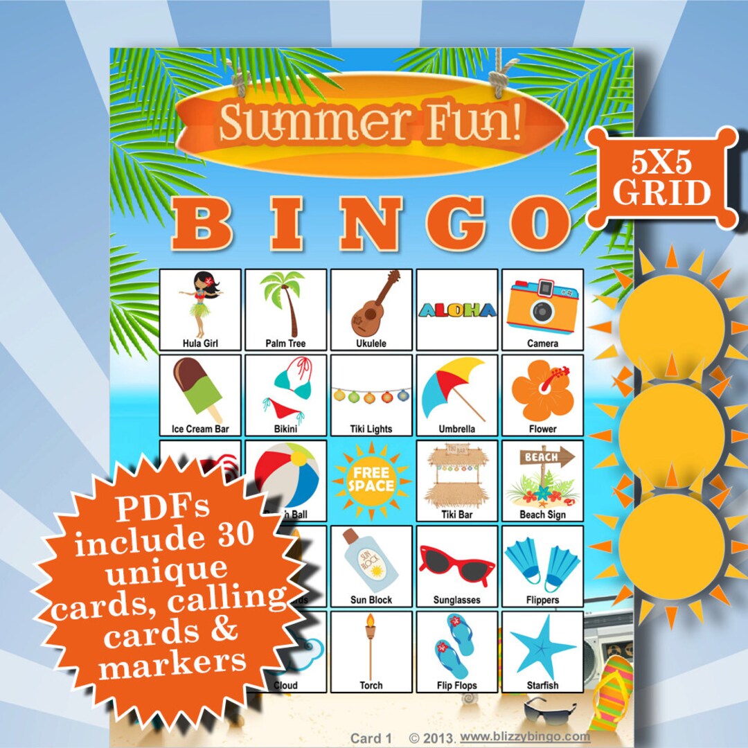 SUMMER FUN 5x5 Bingo Printable Pdfs Contain Everything You Need to Play ...
