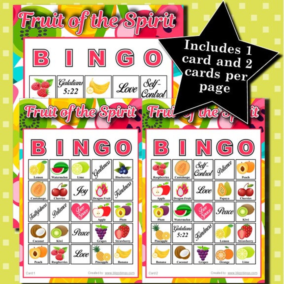 Fruit of the Spirit 5x5 Bingo Printable Pdfs Contain | Etsy Canada