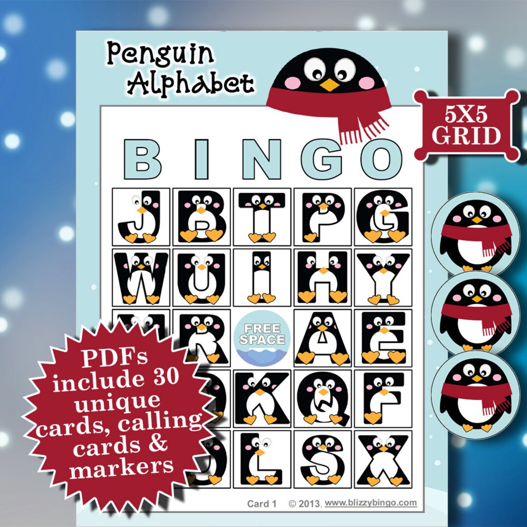 Penguin Alphabet 5x5 Bingo Printable Pdfs Contain Everything You Need ...
