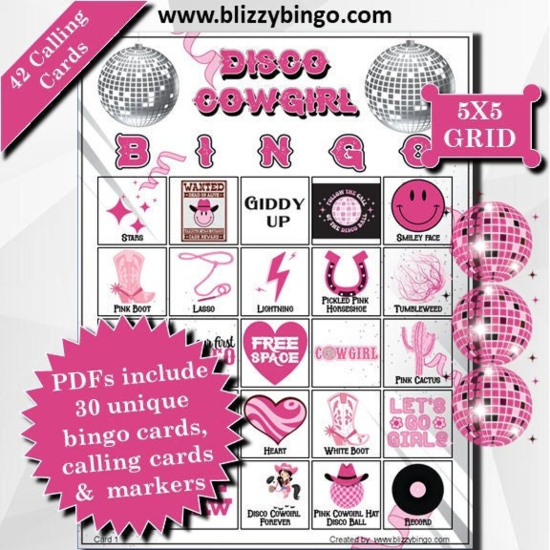 30 Disco Cowgirl 5x5 Bingo Cards | Instant Download | Pdfs for Easy ...