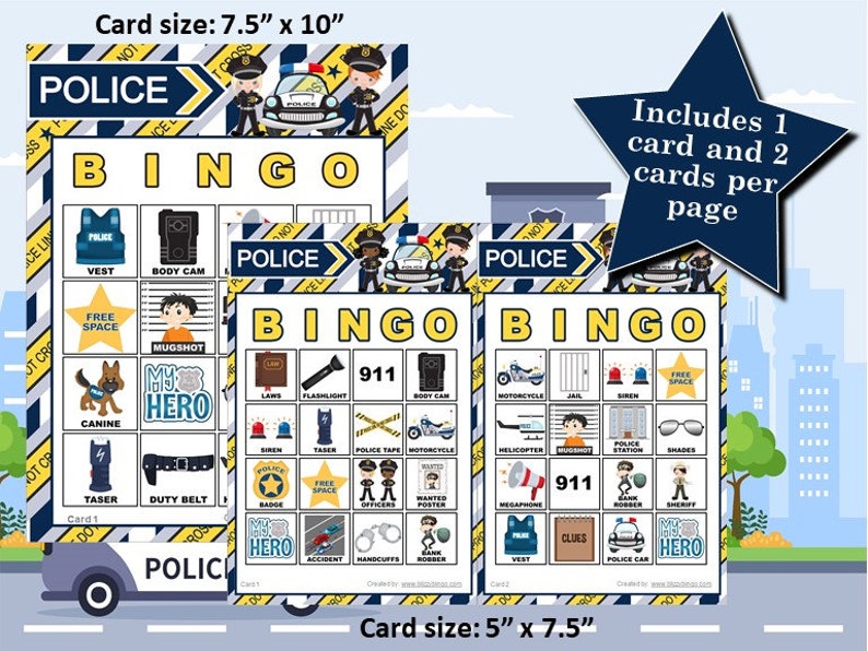 30 Police 4x4 Bingo Cards Instant Download Pdfs for Easy - Etsy