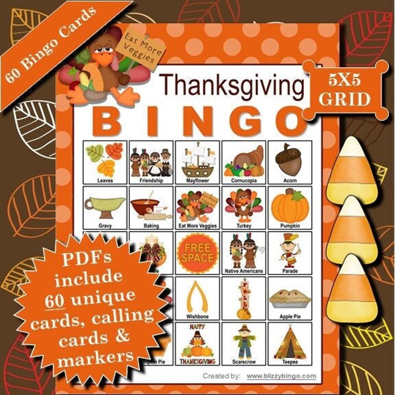 60 Thanksgiving 5x5 Bingo Cards | Instant Download | Pdfs for Easy ...
