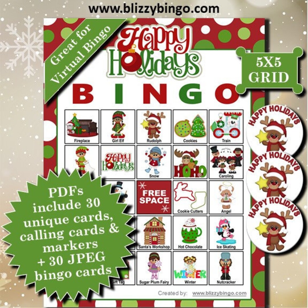 Happy Holidays 5x5 Bingo 30 Cards Printable Pdfs + Jpegs Contain ...