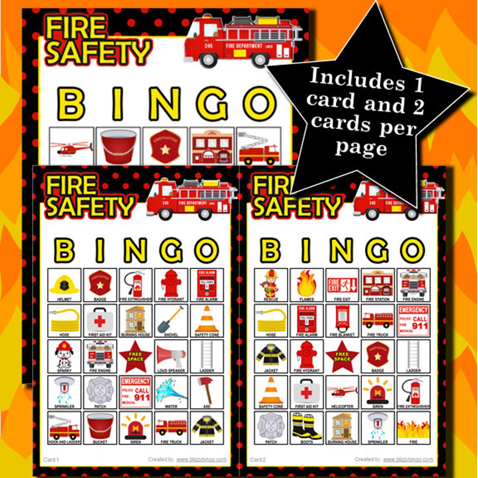 60 Fire Safety 5x5 Bingo Cards Instant Download Pdfs for - Etsy