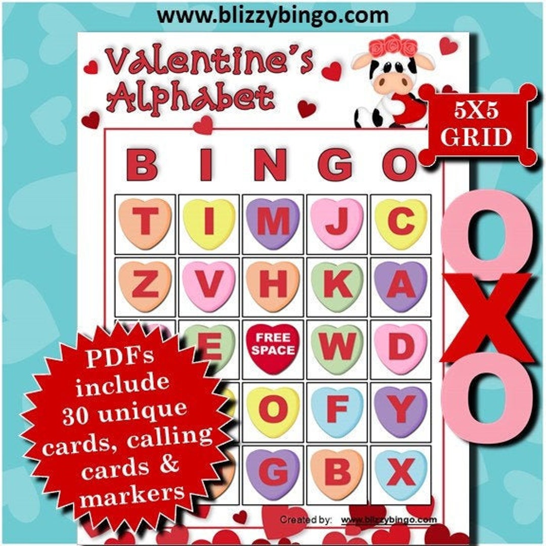 Valentine's Alphabet 5x5 Bingo Printable Pdfs Contain Everything You ...