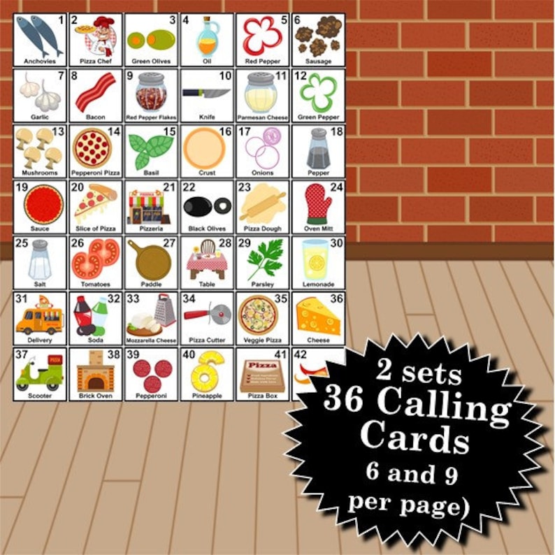 30 Pizza Party Numbers 5x5 Bingo Cards Instant Download | Etsy