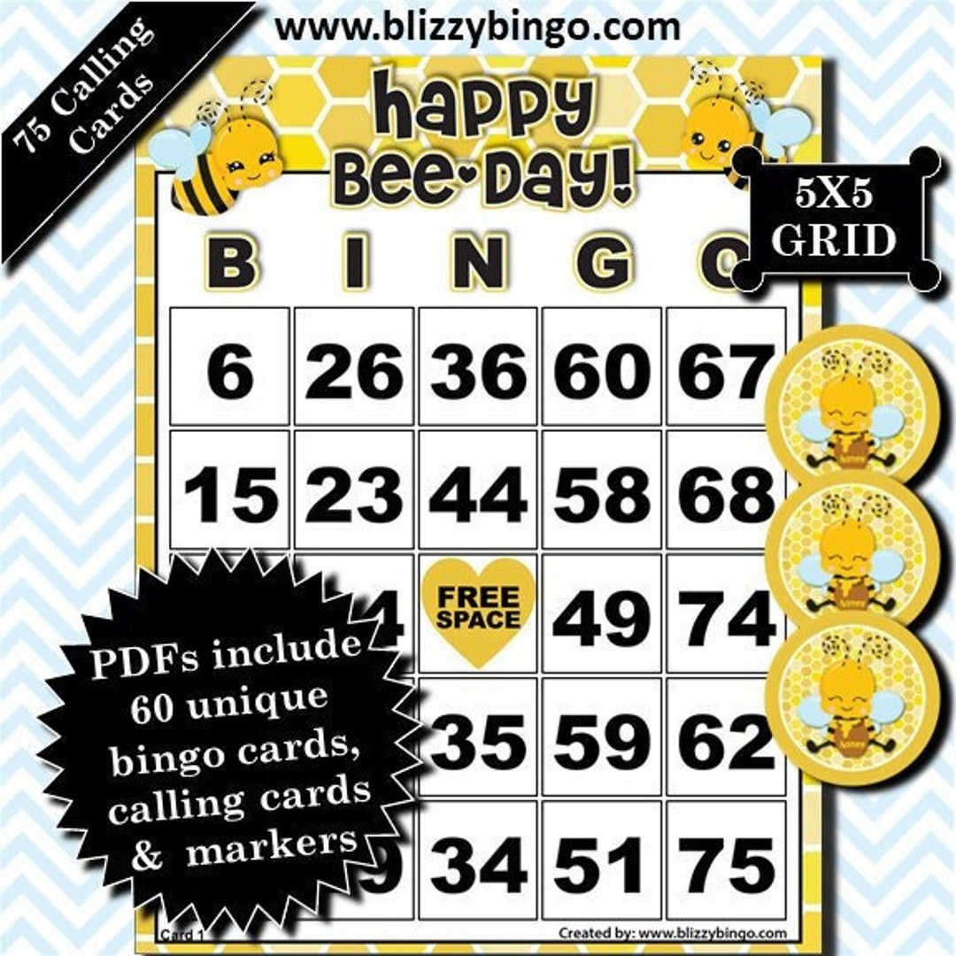60 Happy Bee-day 5x5 Bingo Cards | Instant Download | Pdfs for Easy ...