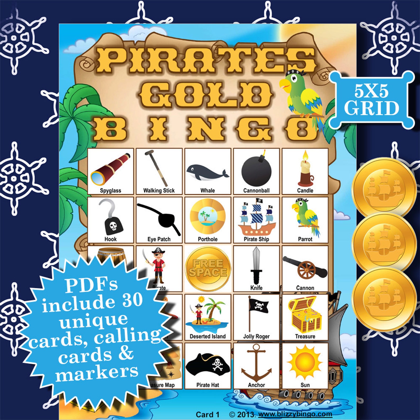 Pirates Gold 5x5 Bingo Printable Pdfs Contain Everything You | Etsy