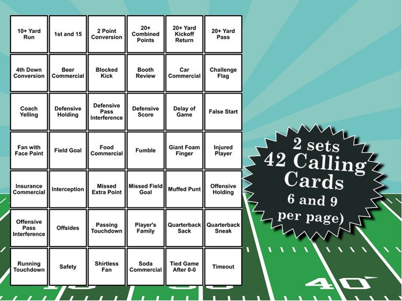 30 Football 5x5 Bingo Cards Instant Download Pdfs for Easy - Etsy
