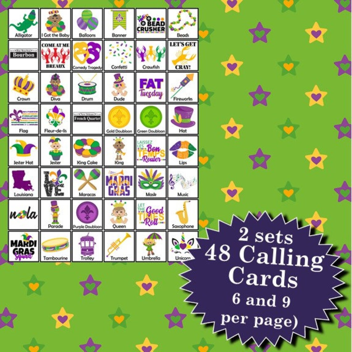 30 Mardi Gras 5x5 Bingo Cards Instant Download Pdfs for - Etsy