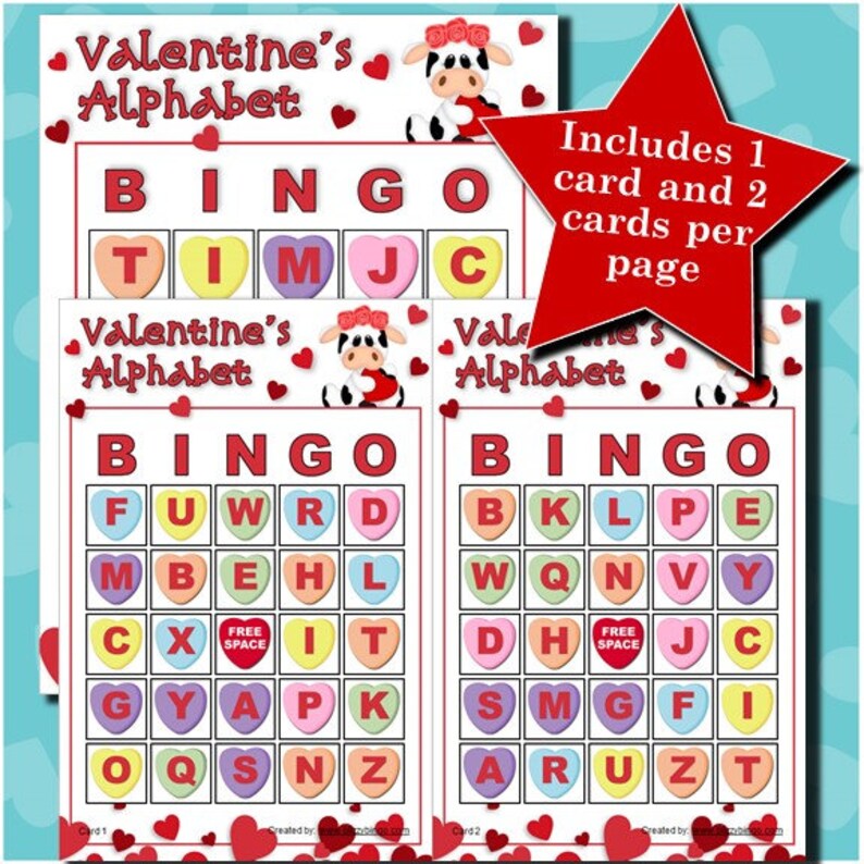 Valentine's Alphabet 5x5 Bingo Printable Pdfs Contain Everything You ...