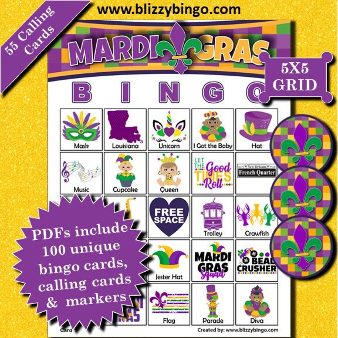 100 Mardi Gras 5x5 Bingo Cards | Instant Download | Pdfs for Easy ...