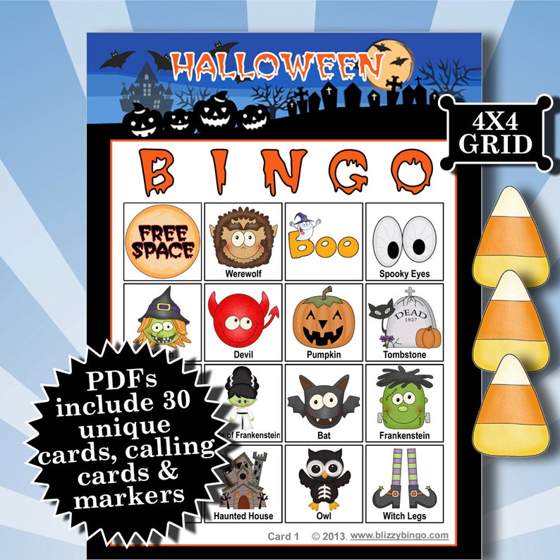 Halloween Blue 4x4 Bingo printable PDFs contain everything | Etsy