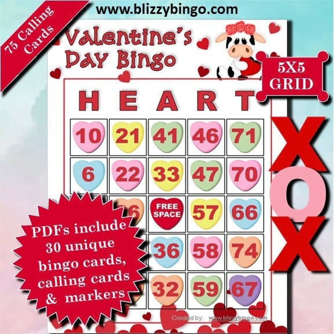 30 Valentine's Day 5x5 Classic Bingo Cards | Instant Download | Pdfs ...